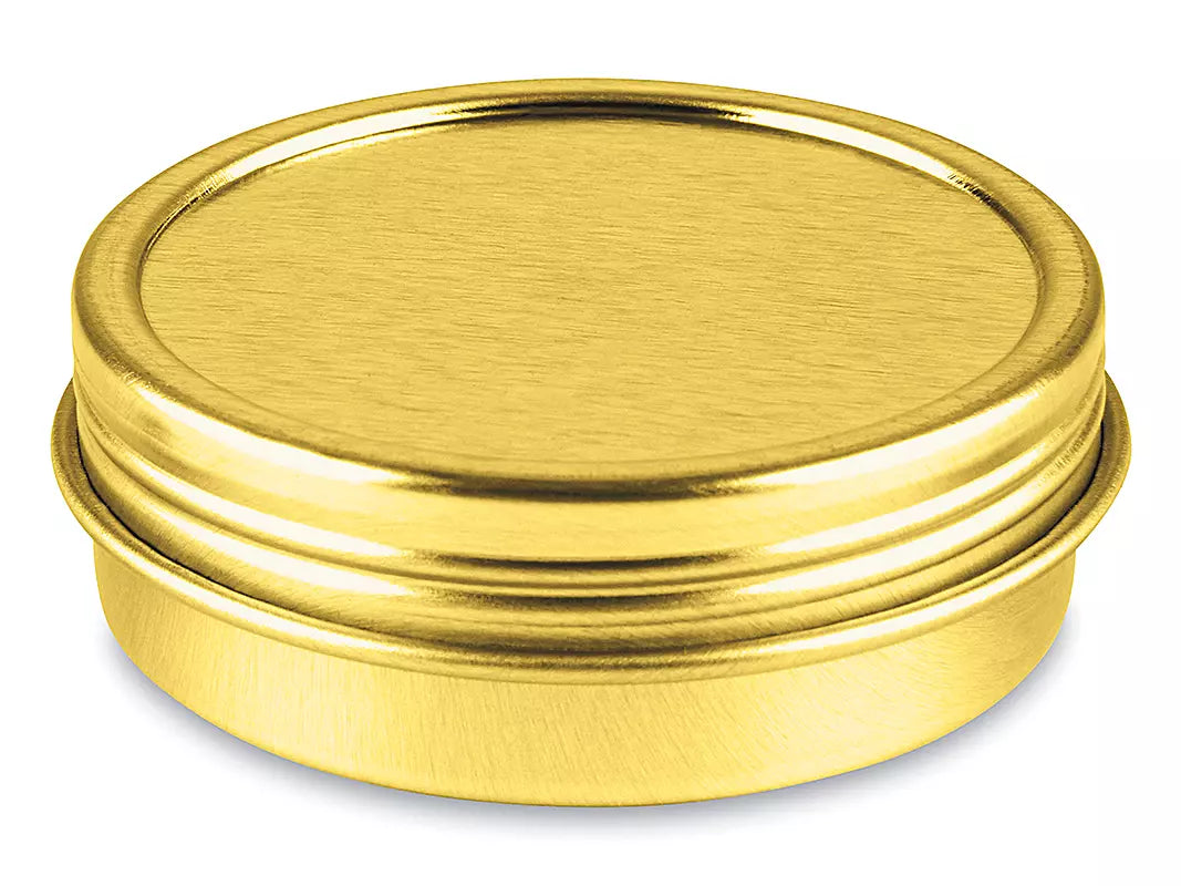Screw-Top Metal Tin - 1 oz, Shallow, Gold – Fizz Fairy Krazycolours Inc.